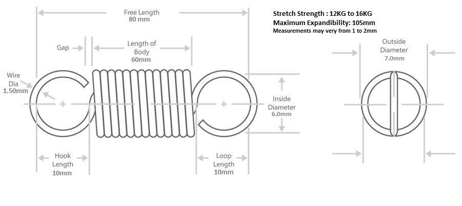 Pair Of Stainless Steel Exhaust Springs 80mm, Metal Dual Hook Expansion ...